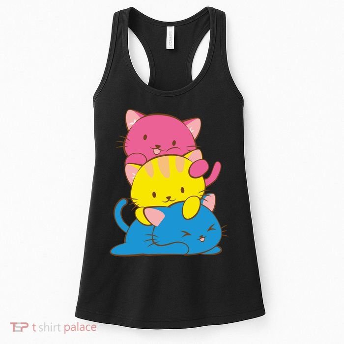Pansexual Kawaii Cat Anime Art Cute Pan Pride Women's Racerback Tank ...