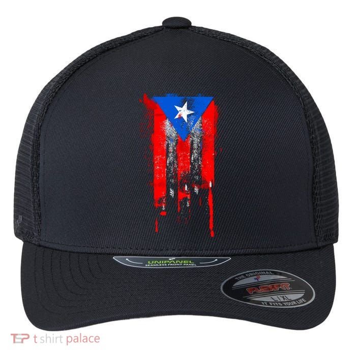 Puerto Rico Flag Drip Flexfit Unipanel Trucker Cap | TShirtPalace