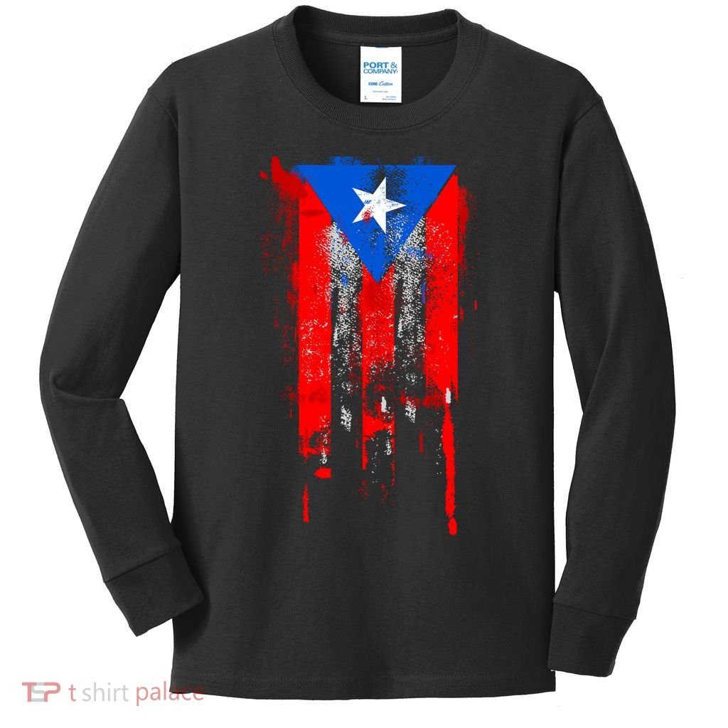 Puerto Rico Flag Drip Kids Long Sleeve Shirt | TShirtPalace