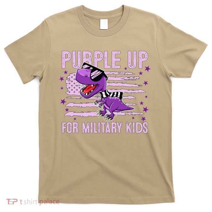 Purple Up For Military Dino Flag Cute April T-Shirt