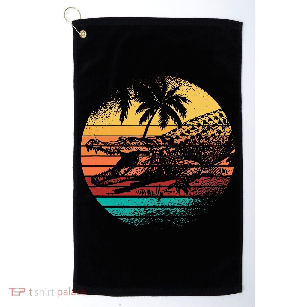 Retro Crocodile Alligator Vintage Gator Distressed Sunset Golf Towel ...