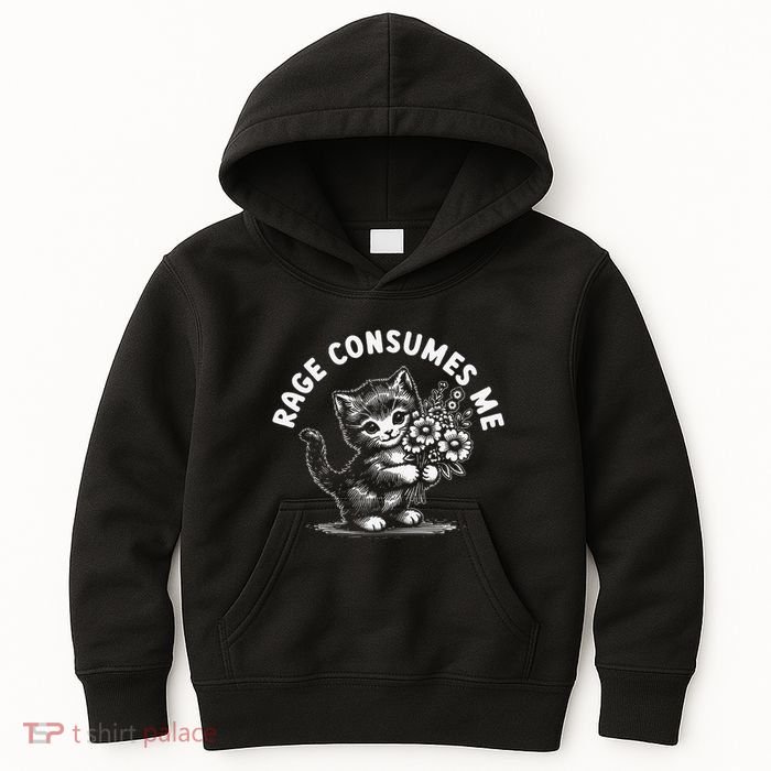 Rage Consumes Me Cat Funny Hilarious Kitten Meme Kids Hoodie | TShirtPalace