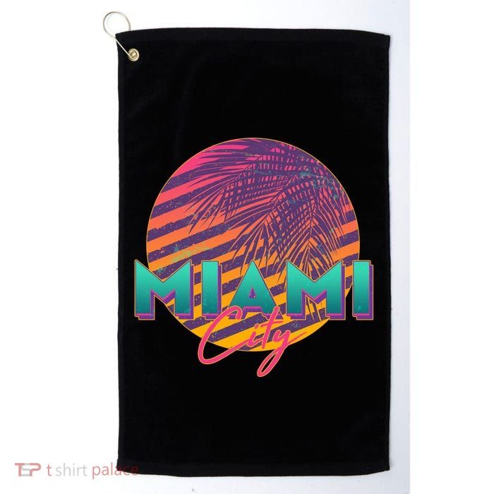Retro 80's Miami CIty Emblem Platinum Collection Golf Towel | TShirtPalace