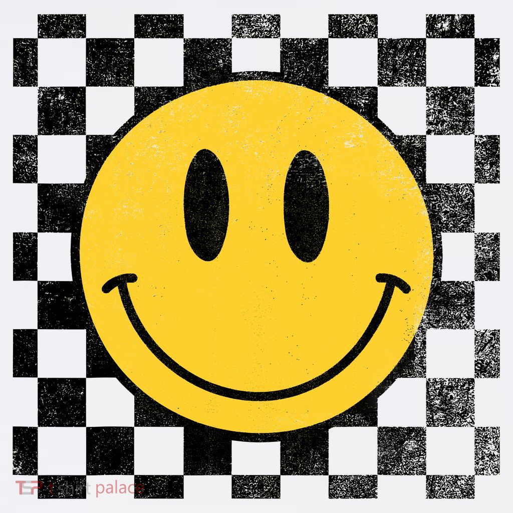 Retro Happy Face 70s Distressed Checkered Pattern Smile Face Kids ...