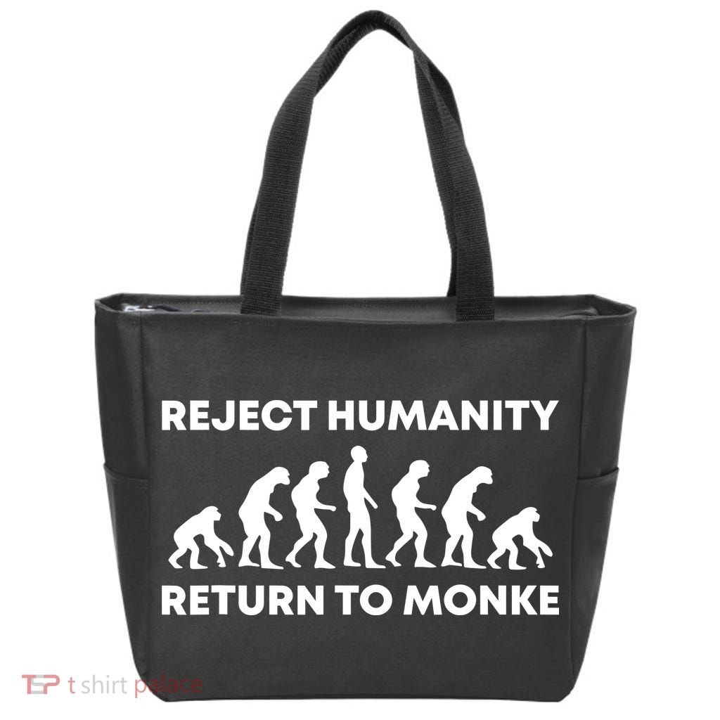 Reject Humanity Return To Monke Funny Meme Monkey Evolution Zip Tote ...