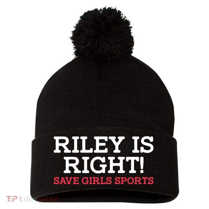 Riley Is Right | I Stand With Riley Gaines Pom Pom 12in Knit Beanie ...