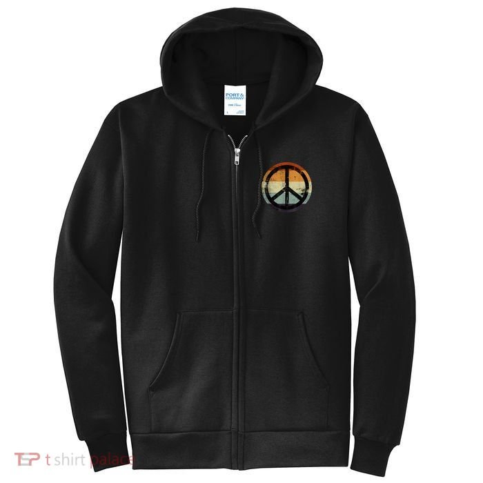 Retro Vintage Distressed Peace Sign Full Zip Hoodie | TShirtPalace