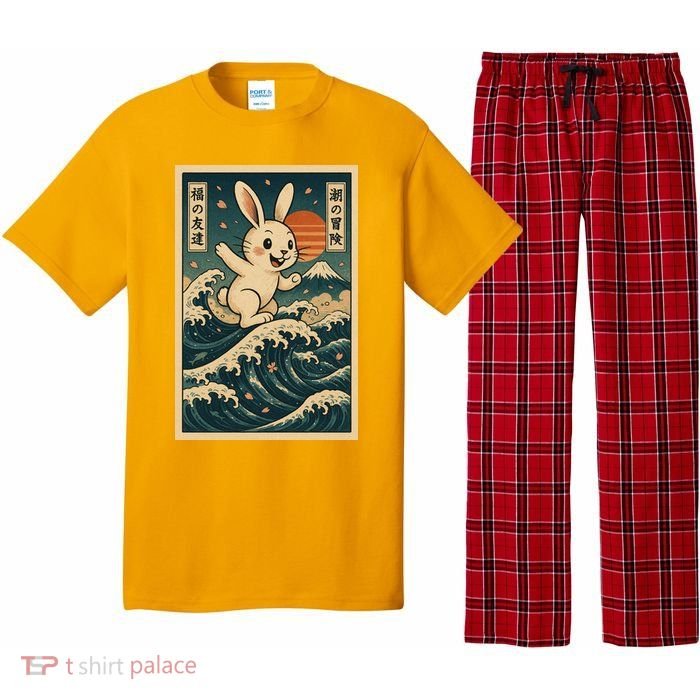 Surfing Bunny Retro Japanese Sakura Wave Adventure Pajama Set ...