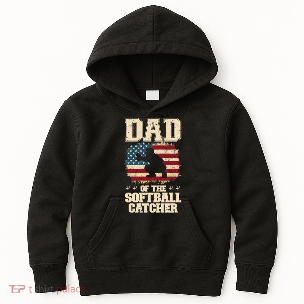 Softball Catcher Dad Jokes American Flag Fathers Day Kids Hoodie ...