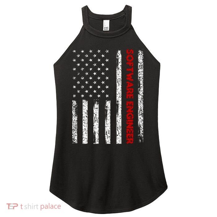 Software Engineer USA Flag Women's Perfect Tri Rocker Tank | TShirtPalace