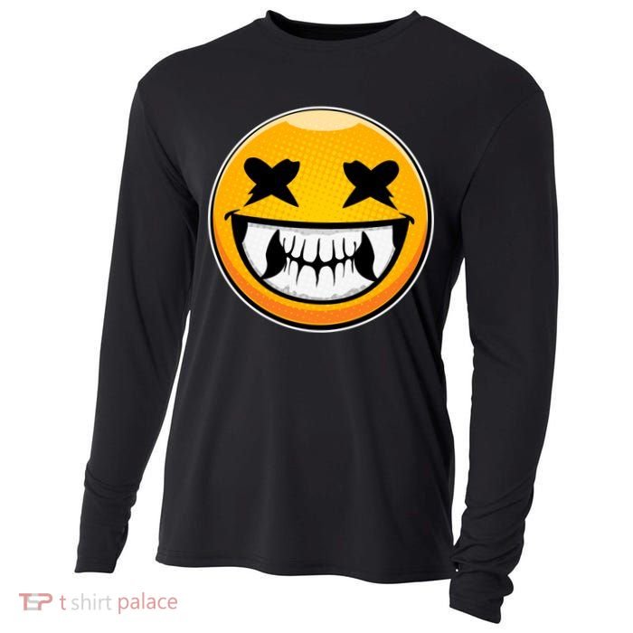 Sharp Toothed Smiley Creepy Emoji Cooling Performance Long Sleeve Crew ...