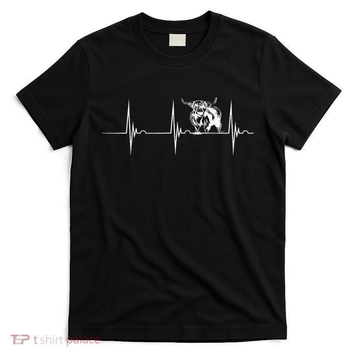 Scottish Highland Cow Heartbeat EKG Pulse Highlander Cow T-Shirt ...
