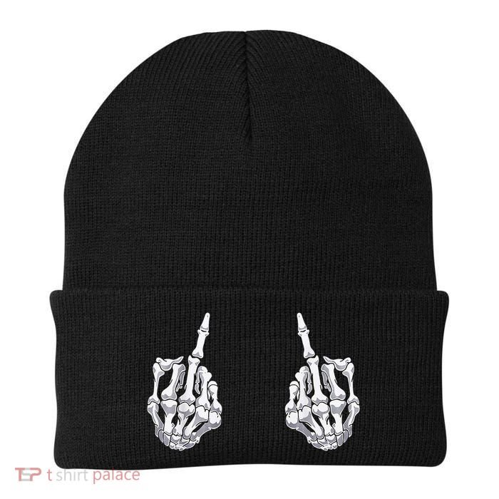 Skeleton Hand Halloween Bones Middle Finger Skull Knit Cap Winter ...