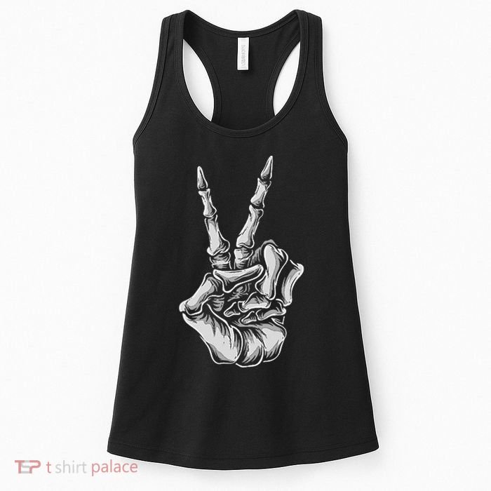 Skeleton Hand Peace Sign Bones Vintage Retro Peace Women's Tank Top ...