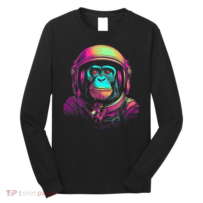 Synthwave Retrowave Monkey Astronaut Retro 1980s Graphic Long Sleeve ...