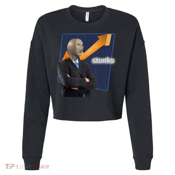 Stonks Surreal Memes Funny Stock Cropped Pullover Crew | TShirtPalace