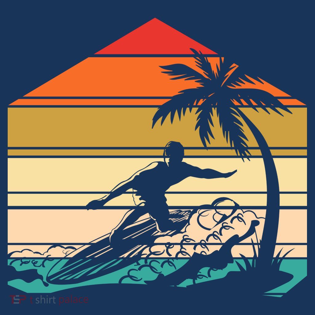 Surfer Summer Tropical Sunset Button