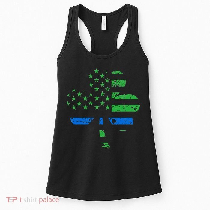 Shamrock USA Flag Thin Blue Line Police St Patricks Day Wome
