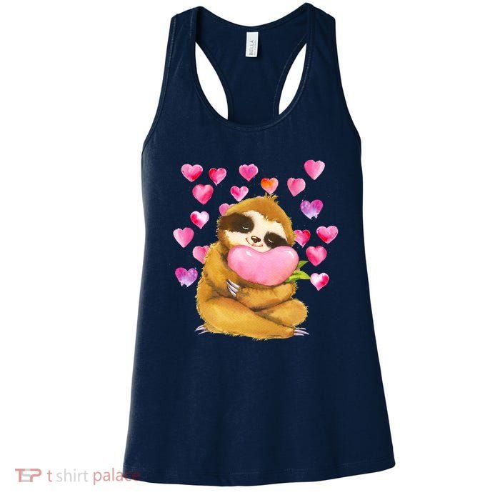 Sloth Valentine's Day Cute Sloth Hugging A Heart Women's Tank Top ...