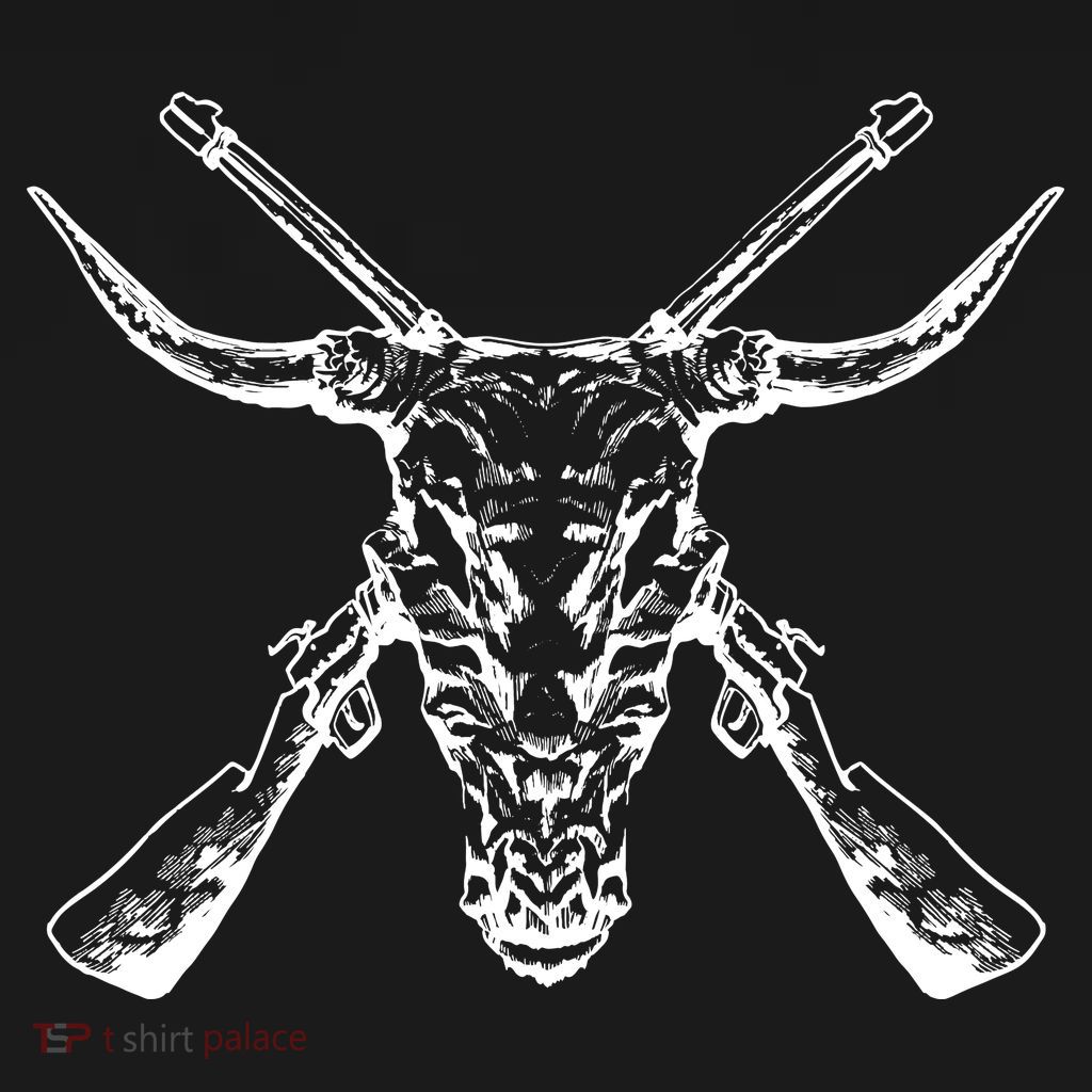 Skull With Crossed Guns And Horns Hoodie | TShirtPalace