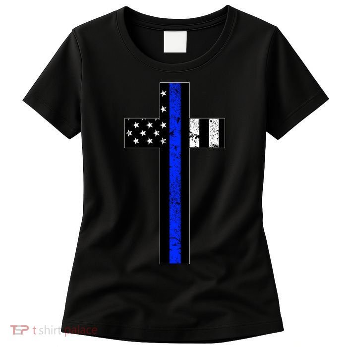 Thin Blue Line Cross Police Women's T-Shirt | TShirtPalace