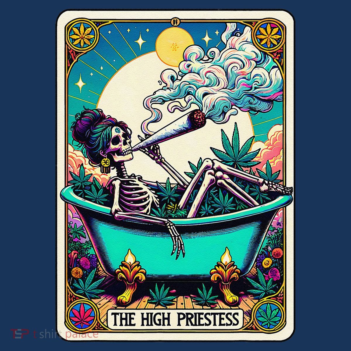 The High Priest.Ess Retro Skeleton Marijuana Weed Tarot Card