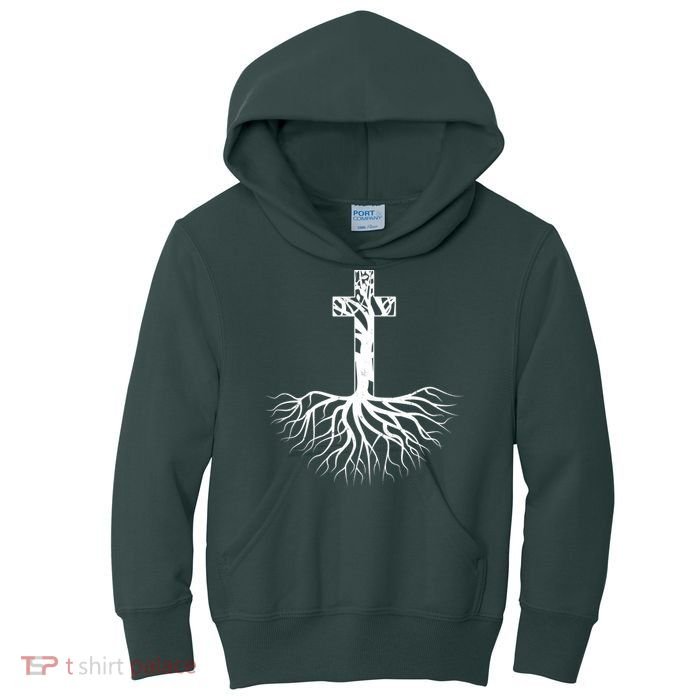 Tree Root Christian Cross Kids Hoodie | TShirtPalace