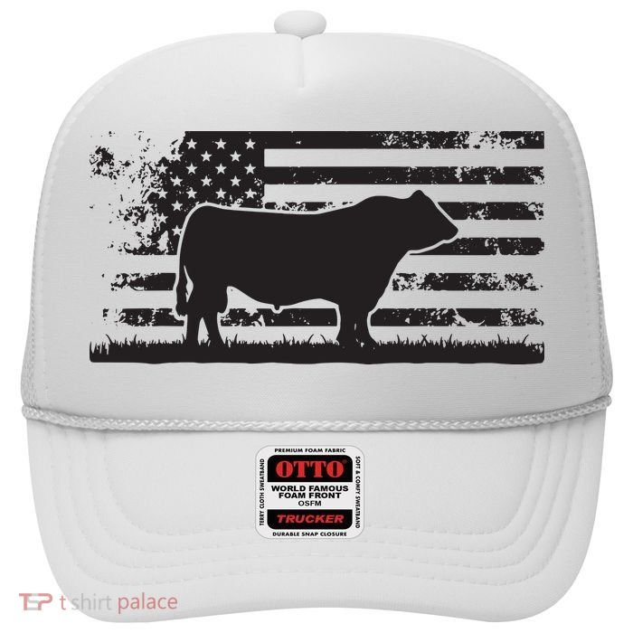 USA American Flag America Cow Black Angus Rancher Hat