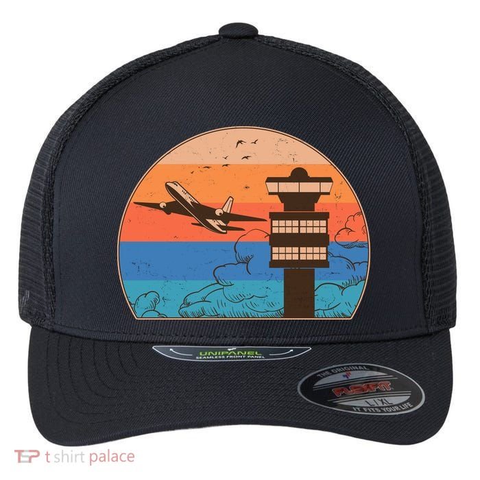 Vintage Airplane Flight Controller Tower Flexfit Unipanel Trucker Cap ...