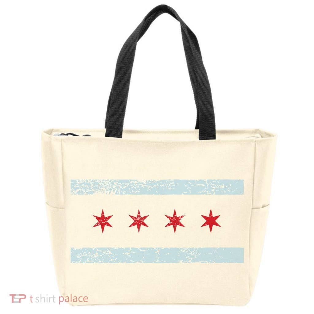 Vintage Chicago Flag Zip Tote Bag | TShirtPalace