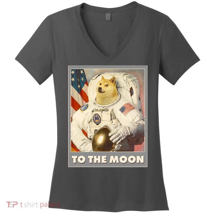 Vintage Astronaut Doge To The Moon Meme Women's V-Neck T-Shirt ...