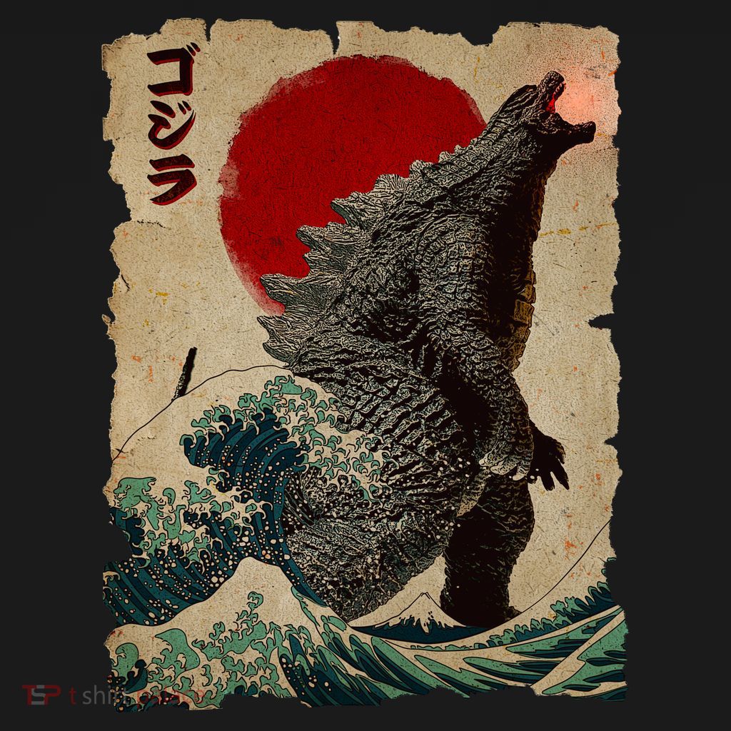 Vintage Japanese Monster Great Wave Poster Women's Long Sleeve Shirt ...
