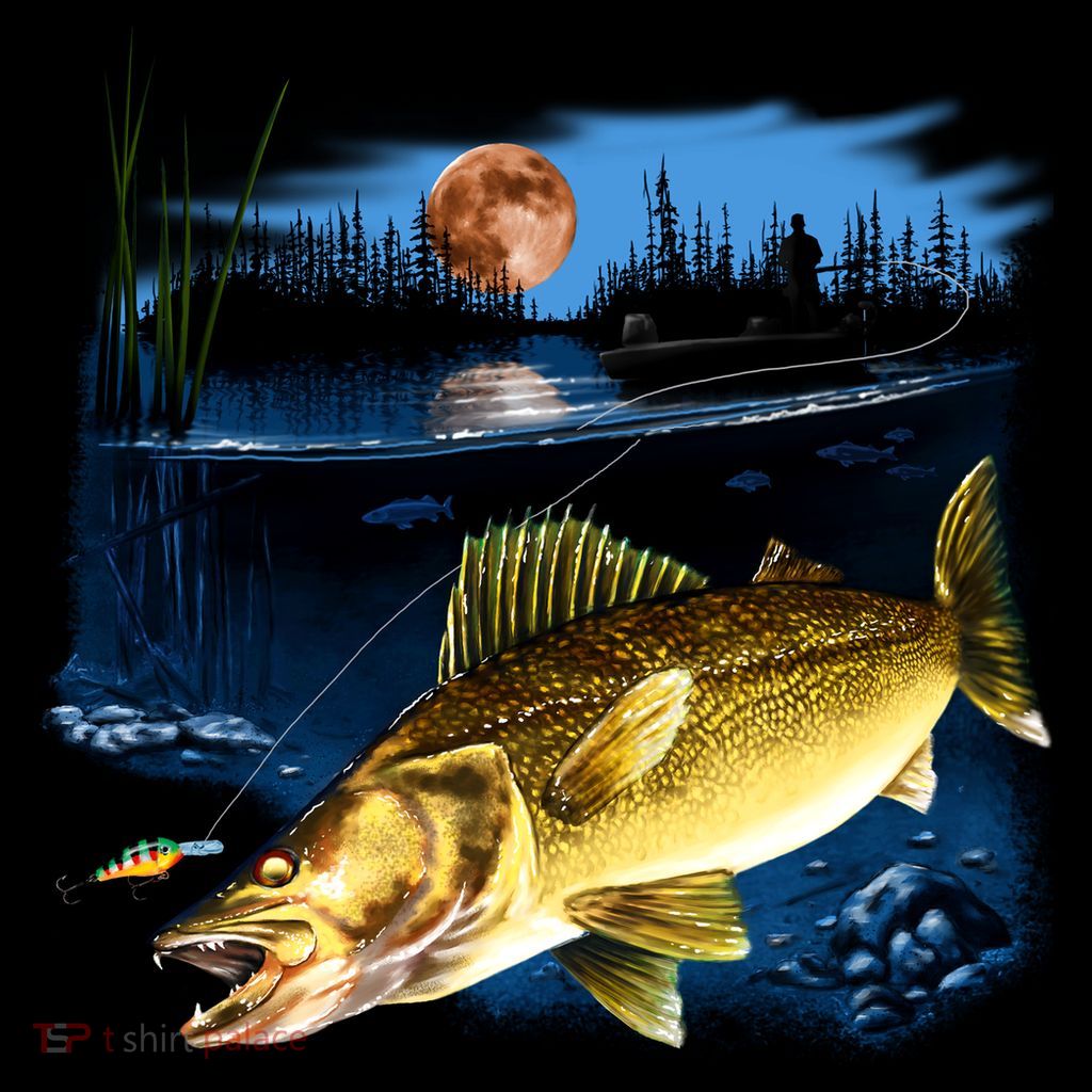 Walleye Moon Light Button | TShirtPalace