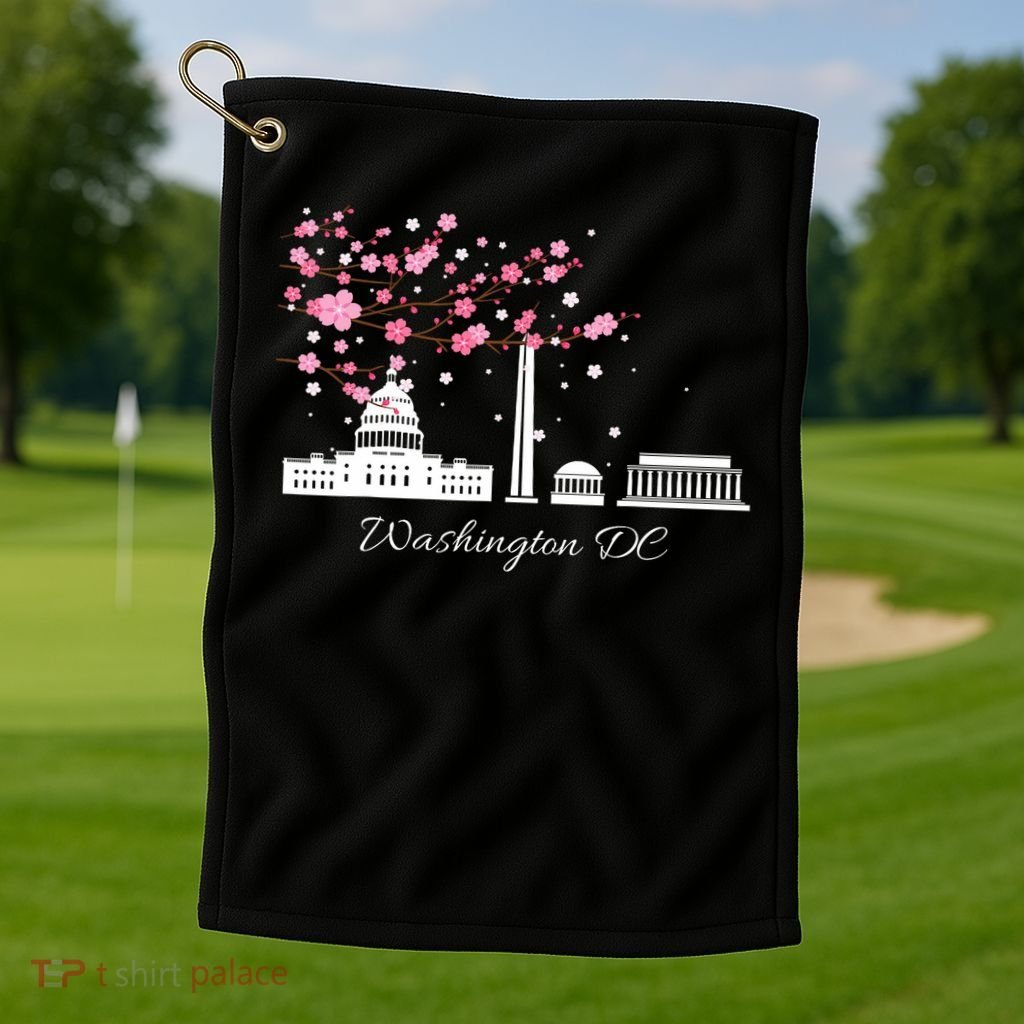 Washington Dc Cherry Blossoms Monuments Memorials Golf Towel | TShirtPalace