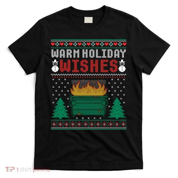 Warm Holiday Wishes Christmas Lights Sweater Dumpster Fire T-Shirt ...