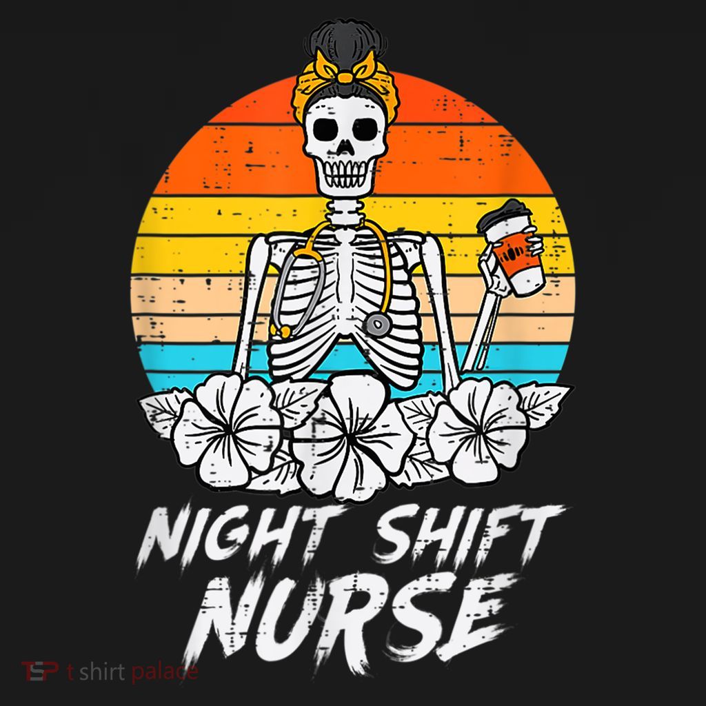 Womens Night Shift Nurse Skeleton Retro Halloween Scrub Full Zip Hoodie ...