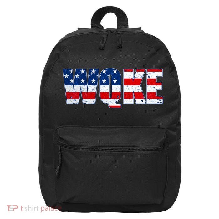 WQKE Woke QAnon American Flag 16 in Basic Backpack | TShirtPalace