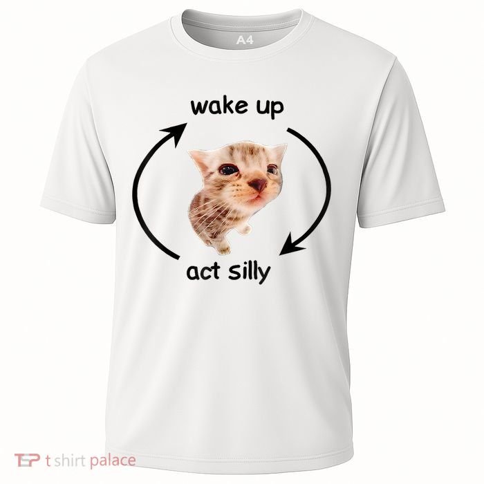 Wake Up Act Silly Cat Meme Cooling Performance Crew T-Shirt | TShirtPalace